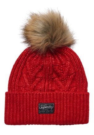 Superdry Damen Luxuri&ouml;se Beaniem&uuml;tze mit Zopfmuster Feuerrot Meliert 1SIZE