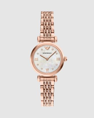 Emporio Armani montre &agrave; deux aiguilles en acier inoxydable dor&eacute; rose