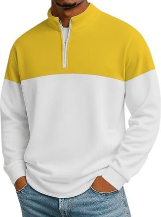 Generic Sweat patchwork pour homme avec demi-fermeture &eacute;clair - Manches longues - Col montant - Grande taille - Doux et respirant - Costume de sport pour la c