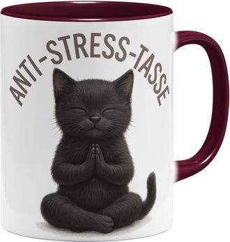 OM3 schwarzes K&auml;tzchen Anti-Stress Kaffee-Tasse mit Spruch - lustige Keramiktasse Namaste-Motiv - Meditation Katze - Keramik Becher - 325ml - Beidseitig B