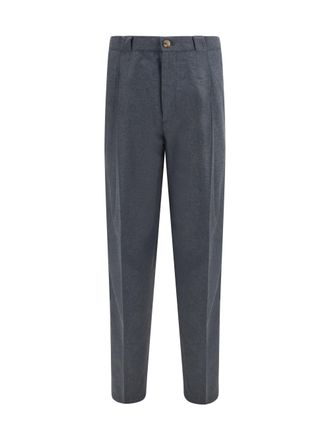 Brunello Cucinelli Pleated Moulin&eacute; Canvas Trousers - Gray
