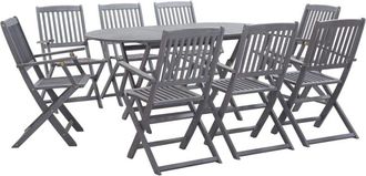 vidaXL vidaXL Ensemble &agrave; manger de jardin 9 pcs Bois dacacia massif Gris