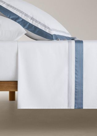 Mango Drap plat avec ruban large contrast&eacute; en satin Lit 150/160 cm bleu - Home - Lit 150/160 cm - MANGO HOME