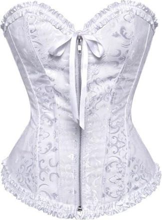 Generic Corset à lacets en satin pour femme - Grande taille - Lingerie de mariée gothique sous la poitrine - Costume dHalloween, blanc, 6XL