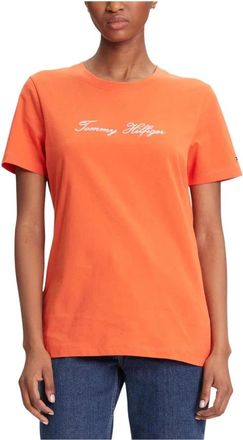 Tommy Hilfiger Femme, Tops, Orange, Taille: 40 FR Logo Embroidery Crew Neck T-Shirt