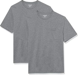 Amazon Essentials T-shirt à coupe ajustée, manches courtes et col roulé Homme, Lot de 2, Gris Chiné, XS