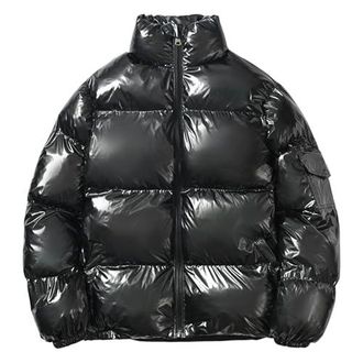 Generic Blouson bomber court m&eacute;tallique brillant pour homme avec fermeture &eacute;clair int&eacute;grale - Veste matelass&eacute;e isolante matelass&eacute;e, Noir, 4XL