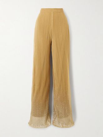 Dima Ayad Hose Mit Weitem Bein Aus Plissiertem T&uuml;ll In Metallic-optik - Gold