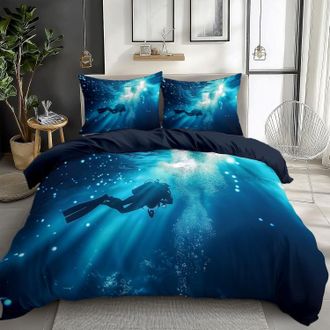 Generic Taucher Bettw&auml;sche 155x220 Thema Tauchen Bettw&auml;sche Set, 3D Bettbezug Set Weich Microfaser Bettbez&uuml;ge 3 Teilig Abenteuersport Wendebettw&auml;sche f&uuml;r Dopp