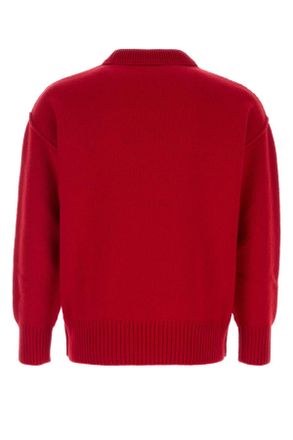 Ami Logo-Embroidered Virgin Wool Sweater - Red
