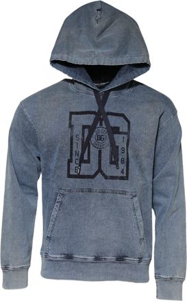 Dolce & Gabbana Mens Blue Cotton Blend Hooded Sweatshirt Sweater Elastane Clothing