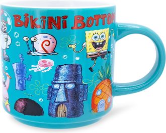 Silver Buffalo Nickelodeon Silver Buffalo SpongeBob Schwammkopf Bikini Bottom Keramiktasse | Kaffeetasse f&uuml;r Espresso, Tee, Kakao | Fassungsverm&ouml;gen: 370 ml