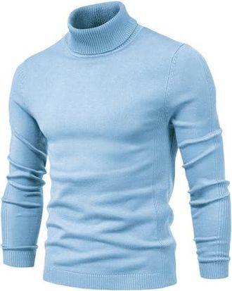 Generic Pull à col roulé pour homme - Automne et hiver - Couleur unie - Style décontracté, bleu clair, L