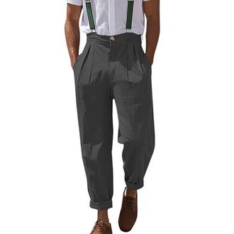 Generic Pantalon chino en coton et lin pour homme - Taille &eacute;lastique - Coupe ample - L&eacute;ger et respirant - Coupe d&eacute;contract&eacute;e - Coupe ample, gris fonc&eacute;, 3XL