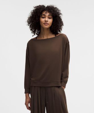 lululemon BeCalm Oversized Boatneck Long-Sleeve Shirt f&uuml;r Frauen - Gr&ouml;&szlig;e XL in Walnut Crunch