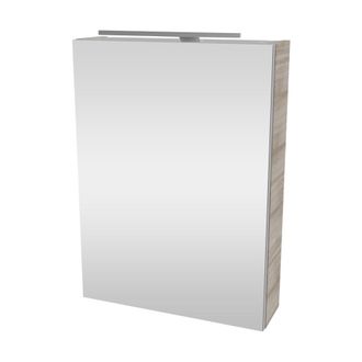 Fackelmann A-VERO Spiegelschrank mit LED-Beleuchtung - Alibertschrank f&uuml;r Bad und G&auml;ste-WC (50 x 68 x 15,3 cm) - SBC Badschrank mit Spiegel in Holz Grau - T&uuml;r Li