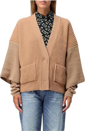 Pinko Pinko, Femme, Pulls, Beige, Taille: 40 FR RibKnit Cardigan Wide Sleeves