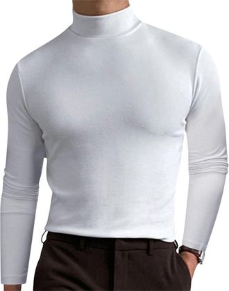 TOMWELL Rollkragenshirt Herren Basic Rollkragenpullover Slim Fit Langarmshirt Einfarbig Unterzieh Pullover A Wei&szlig; XXL