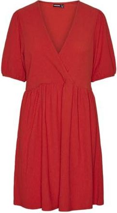 Pieces PCLUNA SA BC Robe Courte à col en V, Poinciana, M