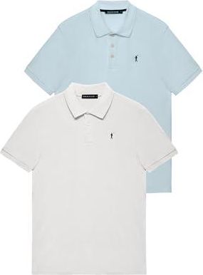 Polo Club Lot de Deux Polos à Manches Courtes Bleu Clair et Blanc avec Logo brodé Homme - 100% Coton