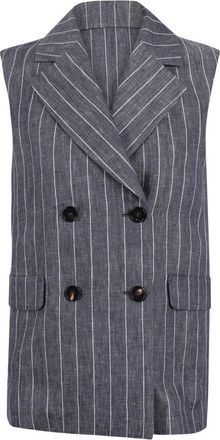 Max Mara Femme, Vestes, Bleu, Taille: 40 FR Gilet crois&eacute; &agrave; rayures