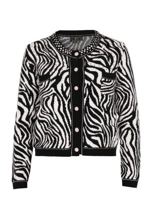 Faina Strickjacke Damen schwarz-wollwei&szlig;