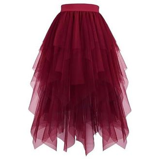 Generic Jupe de ballet irr&eacute;guli&egrave;re en tulle pour femme avec taille &eacute;lastique pour bal de fin dann&eacute;e, tenue de tous les jours, A- Vin, XL