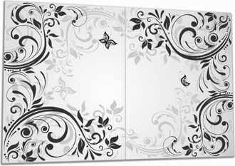 Wallario Herdabdeckplatte/Spritzschutz aus Glas, 2-teilig, 80x52cm, f&uuml;r Ceran- und Induktionsherde, Schn&ouml;rkelmuster mit Schmetterlingen