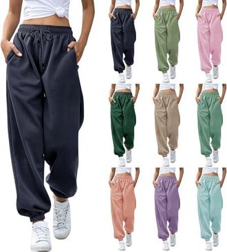 Generic Pantalon de survêtement doublé Sherpa pour Femme Jogging Thermique en Polaire avec Poches - Bas épais et Chaud lhiver Survêtement pour Loisirs Gym et 