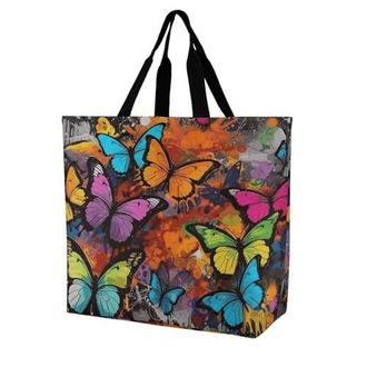 Generic Impression De Papillons Gribouill&eacute;s Artistiques Sac Cabas L&eacute;ger Sacs De Courses Pliable Sac A Main Femmes Pour Gym Quotidienne Shopping
