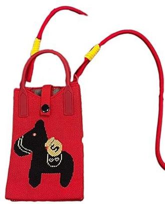 Generic Sac de t&eacute;l&eacute;phone tricot&eacute; pour lann&eacute;e du cheval 2026, sac &agrave; bandouli&egrave;re personnalis&eacute; de cheval de dessin anim&eacute;, cadeau de Nouvel An, A5, M