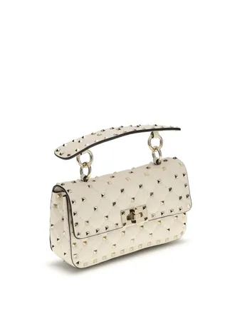 Valentino Garavani Womens Rockstud Spike Mini Top Handle Bag Nappa Light Ivory Lamb Ovis Aries Handbags Hand