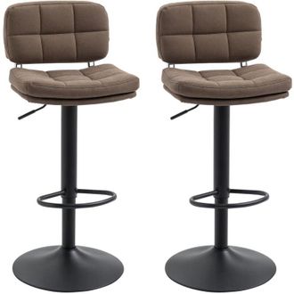 HOMCOM Lot de 2 tabourets de bar Vintage capitonn&eacute; - pivotant, r&eacute;glable - repose-pied - rev&ecirc;tement synth&eacute;tique marron effet vieilli