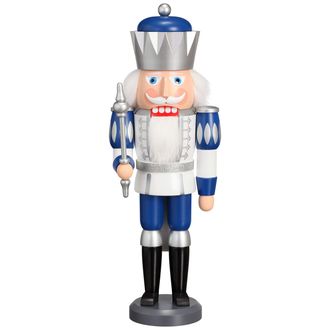 Seiffener Volkskunst Nussknacker K&ouml;nig exklusiv 40 cm hoch Figur aus Holz Original Erzgebirgskunst wei&szlig;-Silber-blau