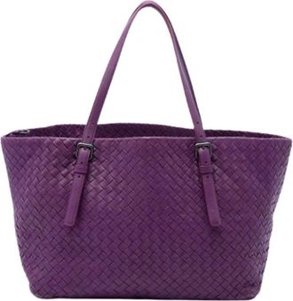 Bottega Veneta Sac cabas en cuir tress&eacute; Pre-owned - Femme - Pre-owned - Violet - Taille: ONE Size