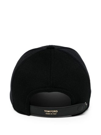 Tom Ford Mens Hat Cashmere Wool & Leather Black