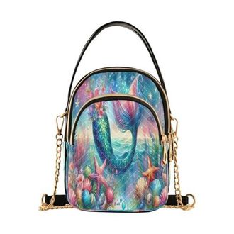 Mnsruu Petit sac &agrave; bandouli&egrave;re en cuir pour femme Motif sir&egrave;ne lune &eacute;toile de mer oc&eacute;an