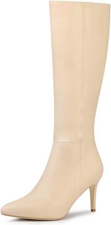 Allegra K Bottes Hautes pour Femmes à Bout Pointu et Fermeture éclair latérale à Talon Aiguille Nackte 38
