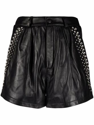 Philipp Plein short en cuir &agrave; ornements en cristal - Noir