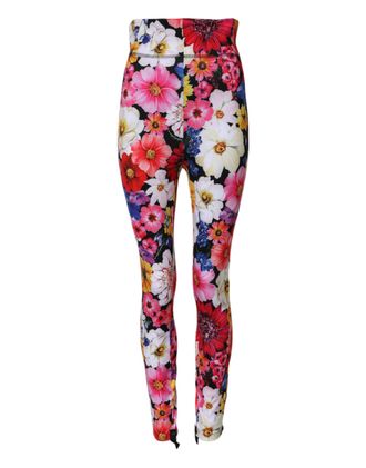 Dolce & Gabbana Womens Floral Print Leggings Multicolor Nylon Polyester Elastane