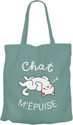 Fabulous Tote Bag Sac Shopping en Toile Turquoise - Chat mépuise Jeu de Mot Humour Animal - 10 L