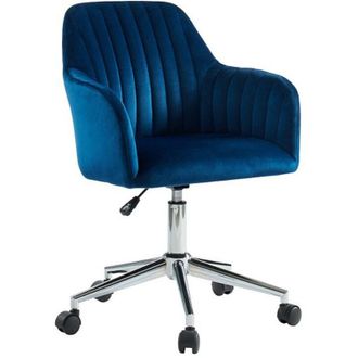 Vente-Unique Vente-unique - Chaise de bureau - Velours - Bleu et argent&eacute; - Hauteur r&eacute;glable - eleana