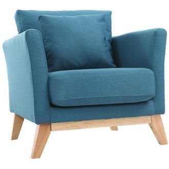 Miliboo Miliboo - Fauteuil scandinave d&eacute;houssable en tissu bleu canard et bois clair oslo