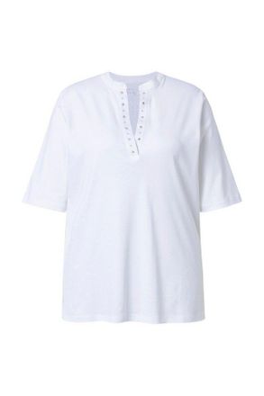 Ulla Popken T-Shirt T-Shirt Ziersteine Stehkragen Halbarm Pima Cotton