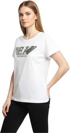 Emporio Armani Femme, Tops, Blanc, Taille: 42 FR Logo Mania Silver T-Shirt