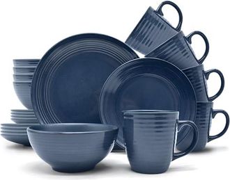 Echtwerk 24-teiliges Vintage Kombiservice Alicia Modern-Design für 6 Personen, Stilvolles dunkelblaues Geschirrset aus Stoneware mit 6 x Speiseteller, 6 x Beil