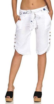 Malito more than fashion Malito Femmes Lin Court Pantalon Loisirs Chino Basic Couleurs 8186 (Blanc, L)
