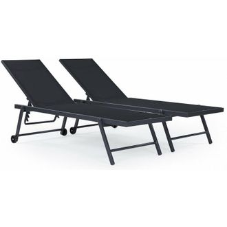 Habitat et Jardin Lot de 2 bains de soleil textil&egrave;ne aluminium Jolia - Gris fonc&eacute; / Noir