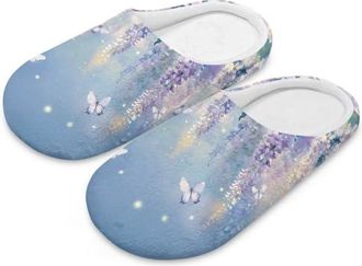 Coloranimal Pantoufles de spa pour femme - Pour chambre dh&ocirc;tes, maison - Bout ferm&eacute; - R&eacute;utilisable - Sandales dh&ocirc;tel, Papillon de lavande., 38.5/39.5 EU