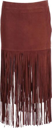 Ermanno Scervino Femme, Jupes, Brun, Taille: 36 FR Gonna midi in pelle scamosciata frange